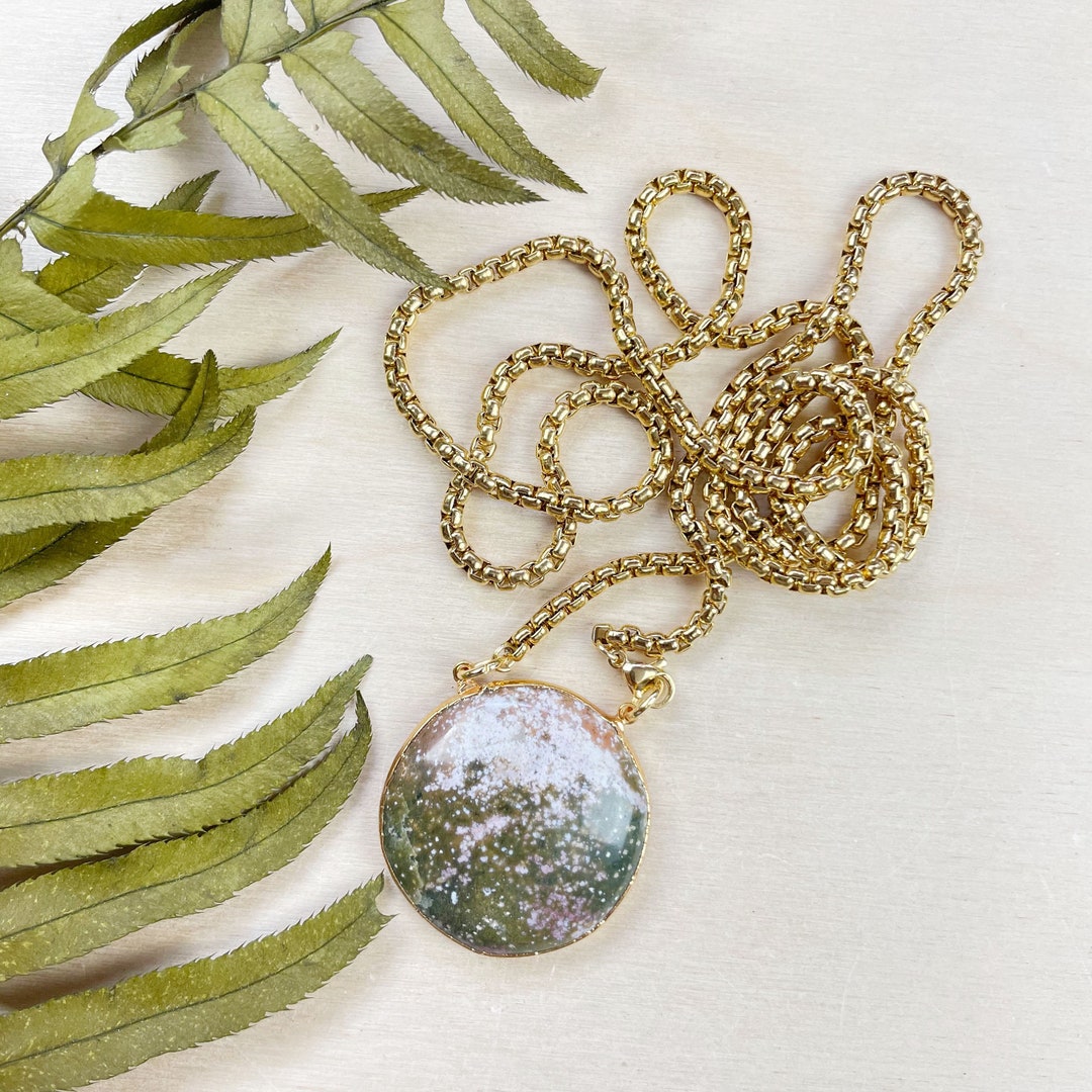 Planetae/// Gold Ocean Jasper Planet Statement Necklace (DEJ-N24A20-2 ...