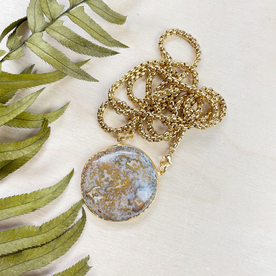 Planetae/// Gold Ocean Jasper Planet Statement Necklace (DEJ-N24A20-9 ...