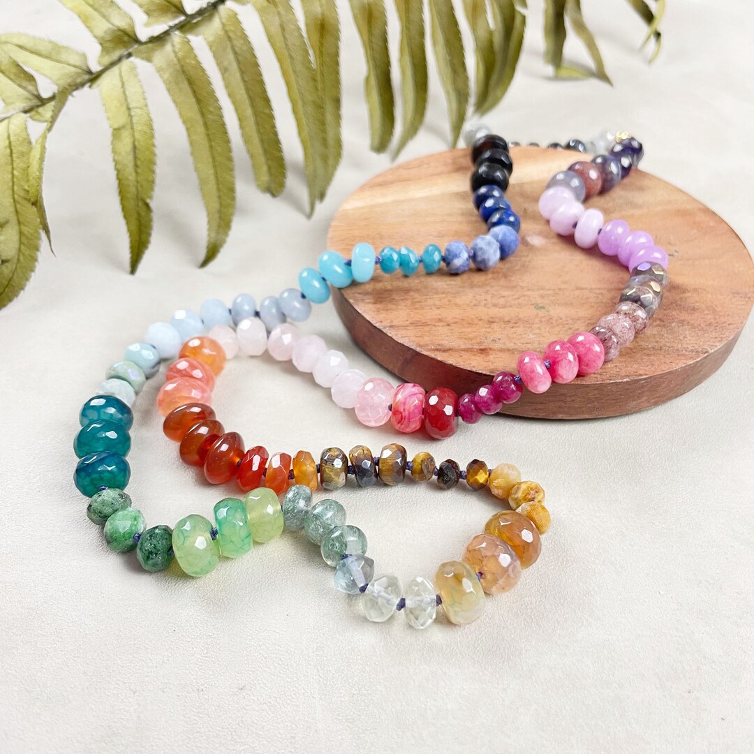 Ombre Gemstone Confetti Hand Knotted Beaded Necklace DEJ-BBCB11-1 - Etsy