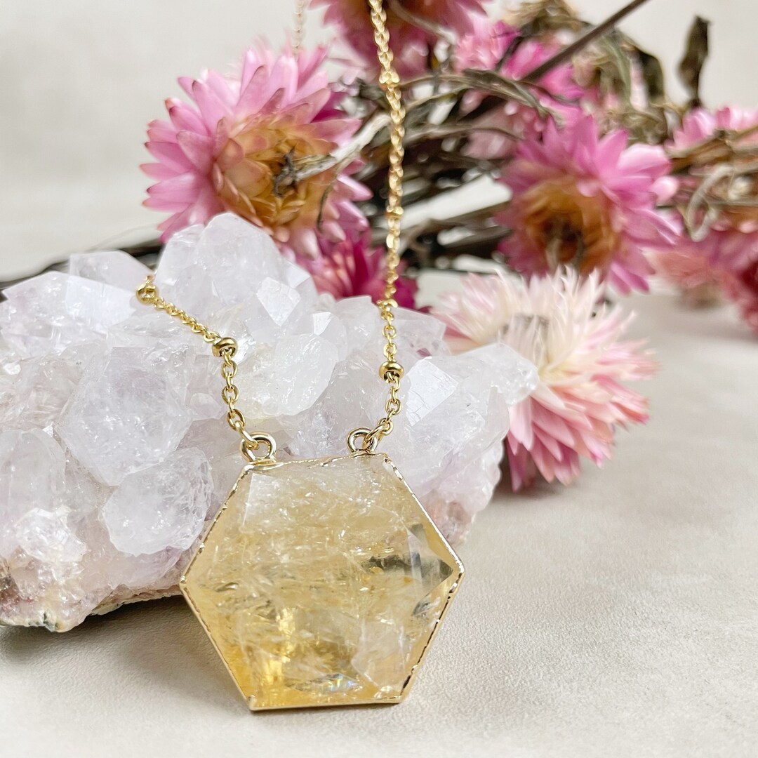 Golden Amethyst Sidra/// Gold Citrine Gemstone Hexagon Necklace (EPJ ...