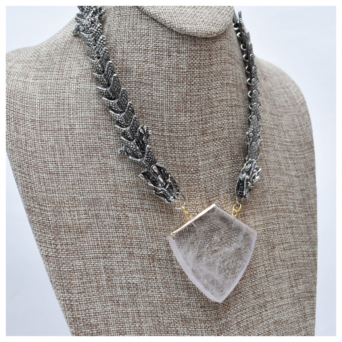 Ketos/// Silver Gold Clear Quartz Dragon Shield Statement - Etsy