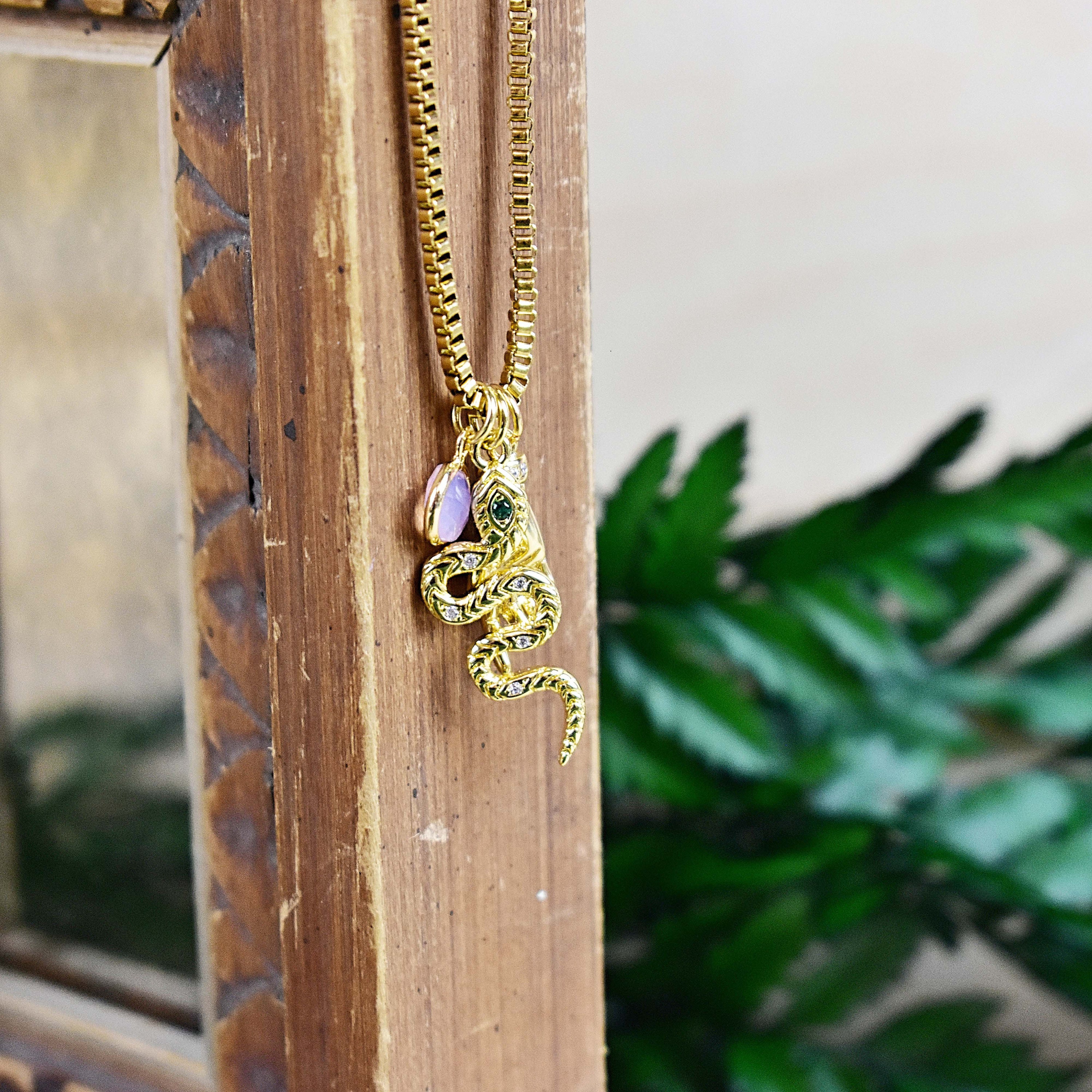 Crystal Snake Charm Necklace: Gold Hand Pendant, Cube Chain - Etsy