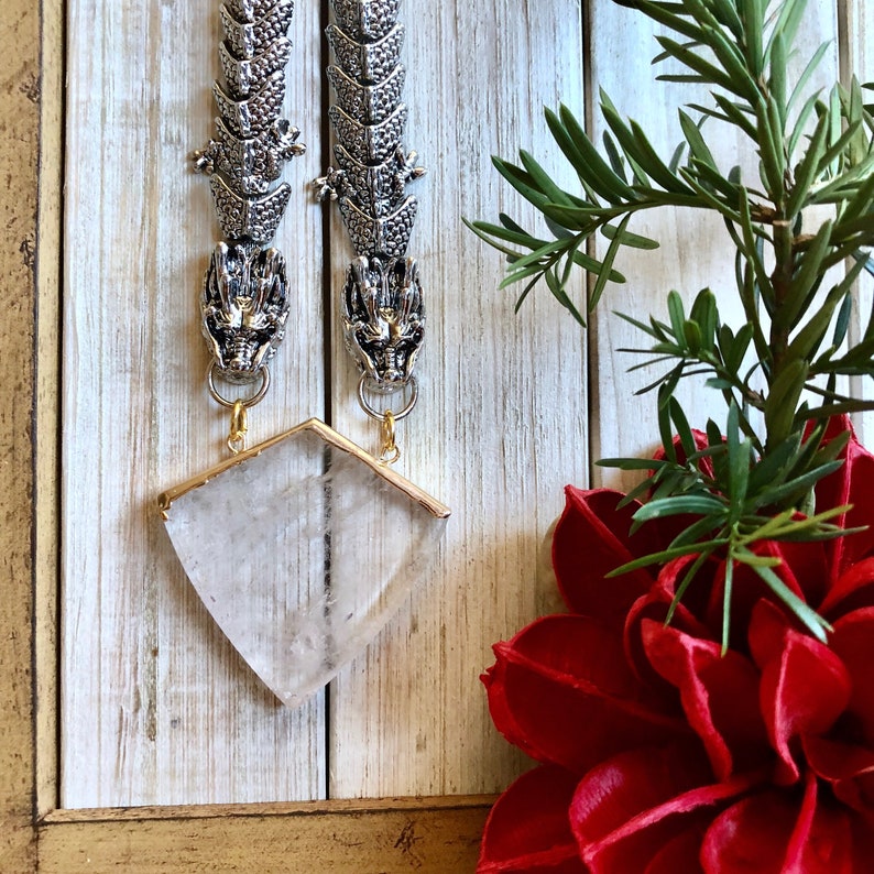 Ketos/// Silver Gold Clear Quartz Dragon Shield Statement | Etsy