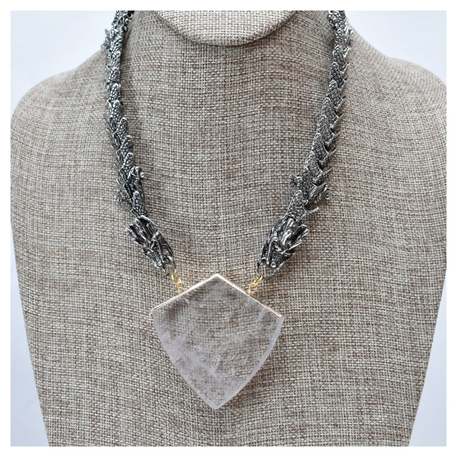 Ketos/// Silver Gold Clear Quartz Dragon Shield Statement | Etsy