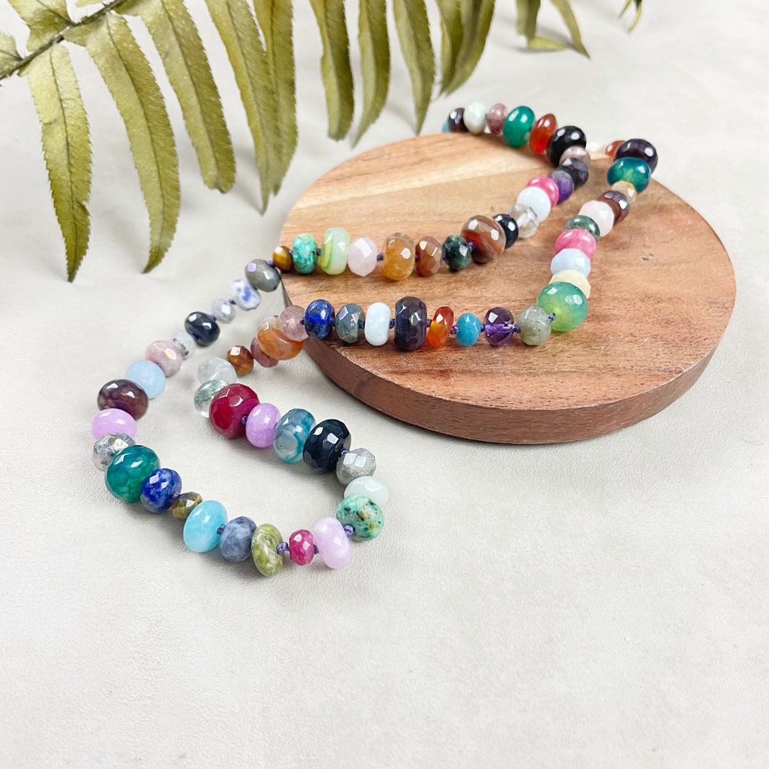 Mixed Gemstone Confetti Hand Knotted Beaded Necklace (DEJ-BBCB11-2) - Etsy