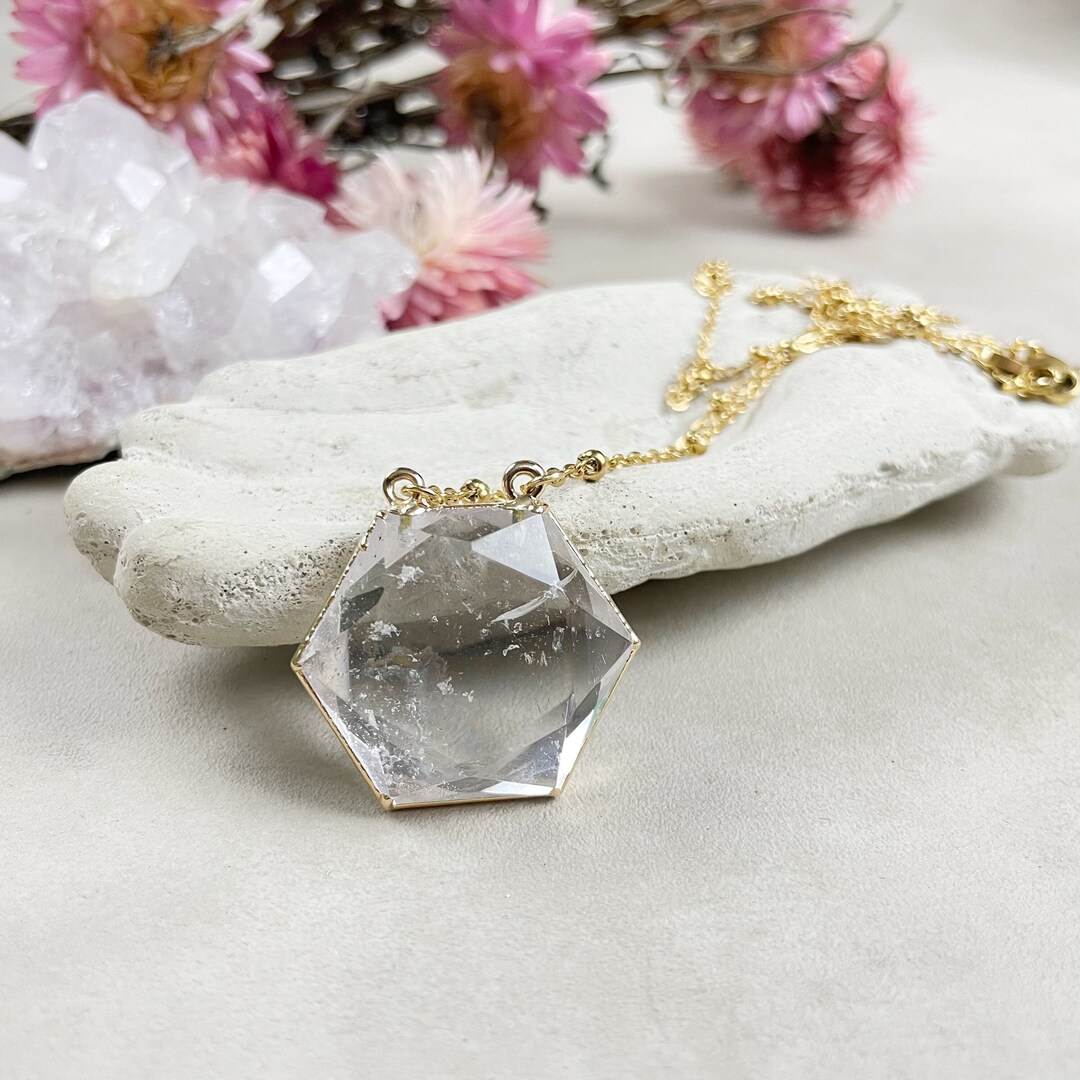 Clear Quartz Sidra/// Gold Clear Quartz Gemstone Hexagon Necklace EPJ ...