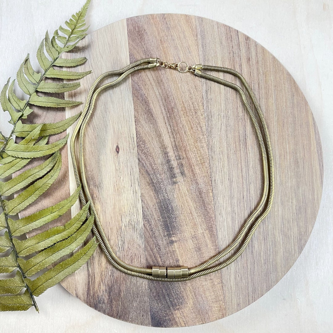 Double Brass Snake Rope Chain Necklace (DEJ-N24A35) - Etsy
