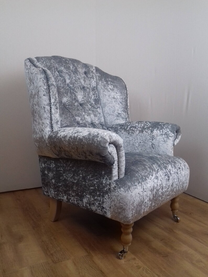 Wing Back Chair With Fixed Seating in Steel Grey Crushed - Etsy