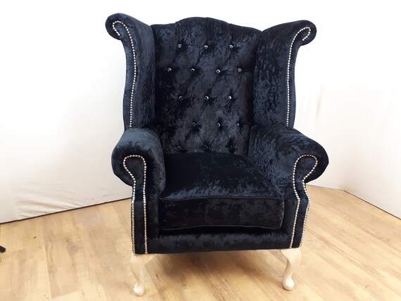 Black crushed velvet chair store
