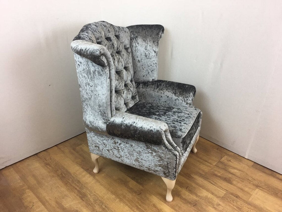 Queen Anne Style Chair in Pewter Crushed Velvet - Etsy