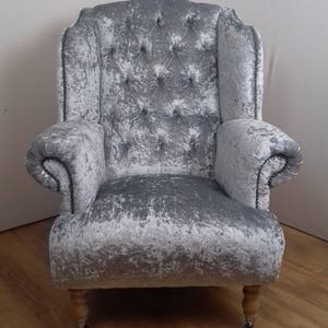 Wing Back Chair With Fixed Seating in Steel Grey Crushed - Etsy