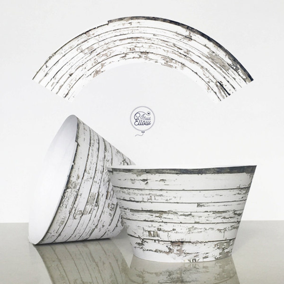 Shabby Chic White Wood Cupcake Wrapper Printables - Etsy