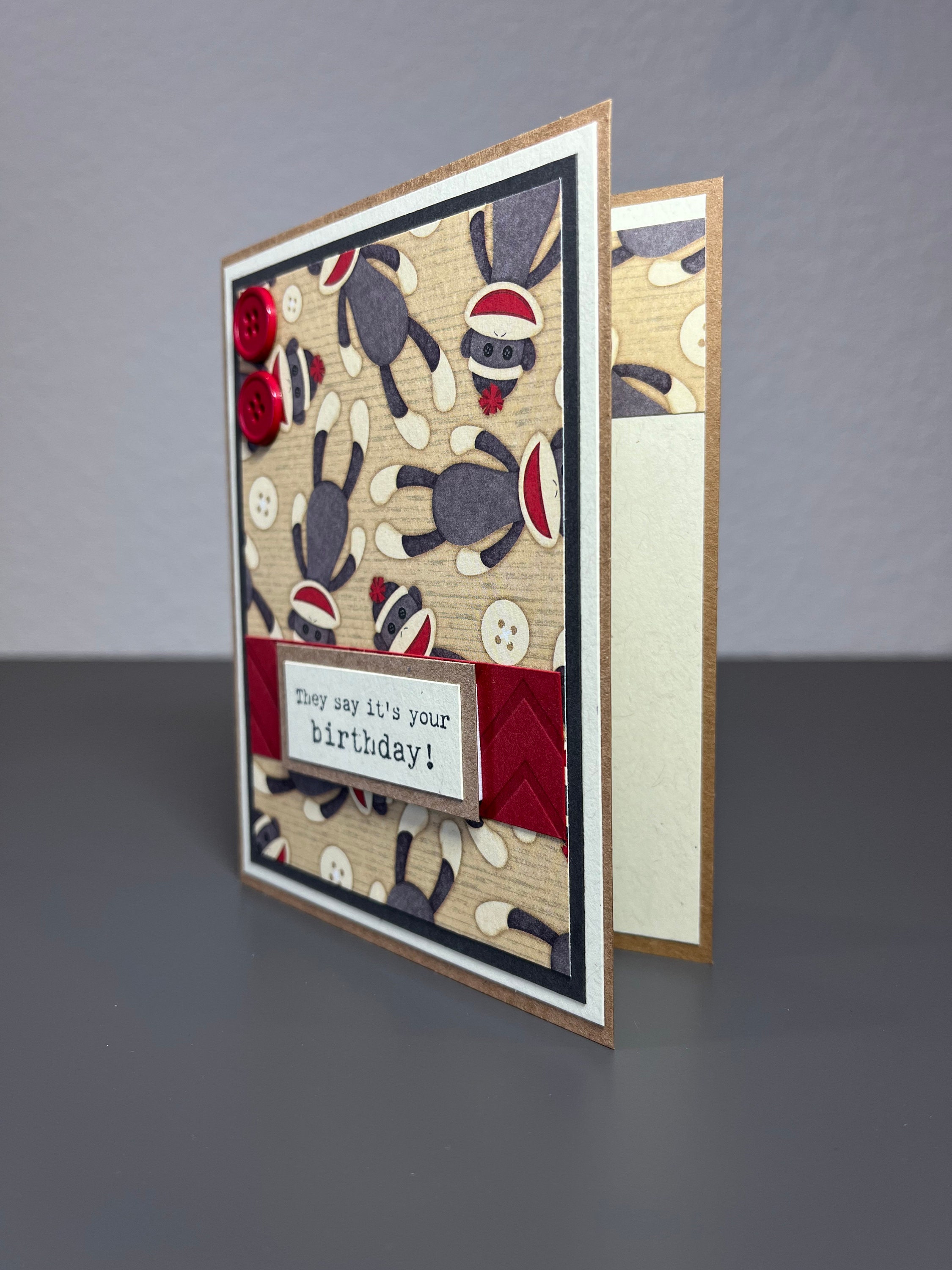 Sock Monkey Happy Birthday Greeting Card - Etsy