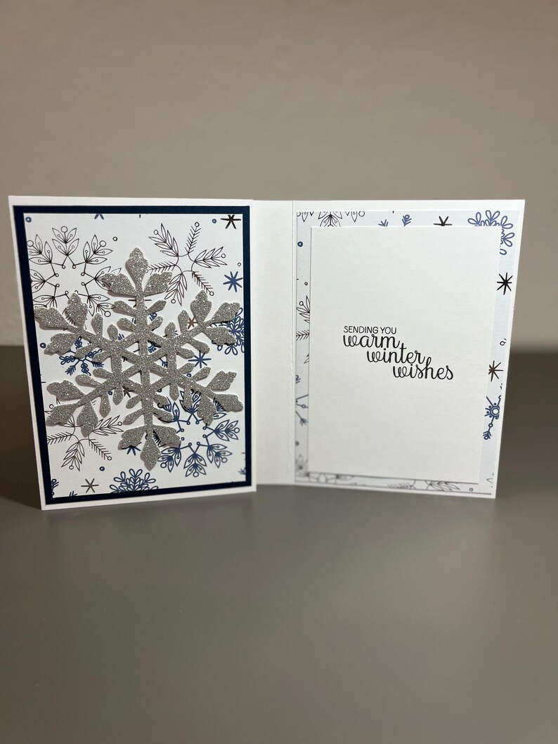 Silver and Blue Snowflake Warm Winter Wishes Greeting Card Set - Set of ...