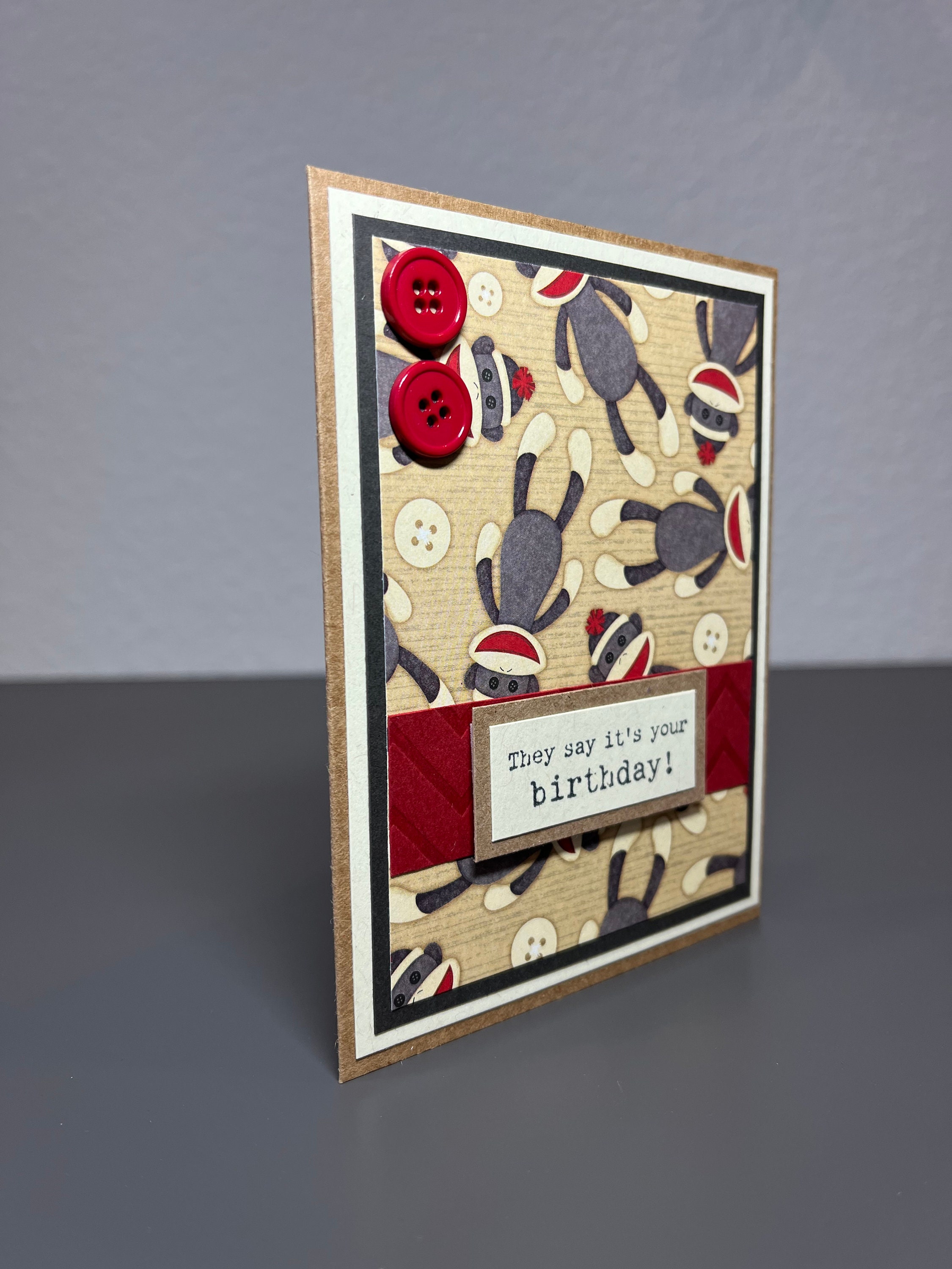 Sock Monkey Happy Birthday Greeting Card - Etsy