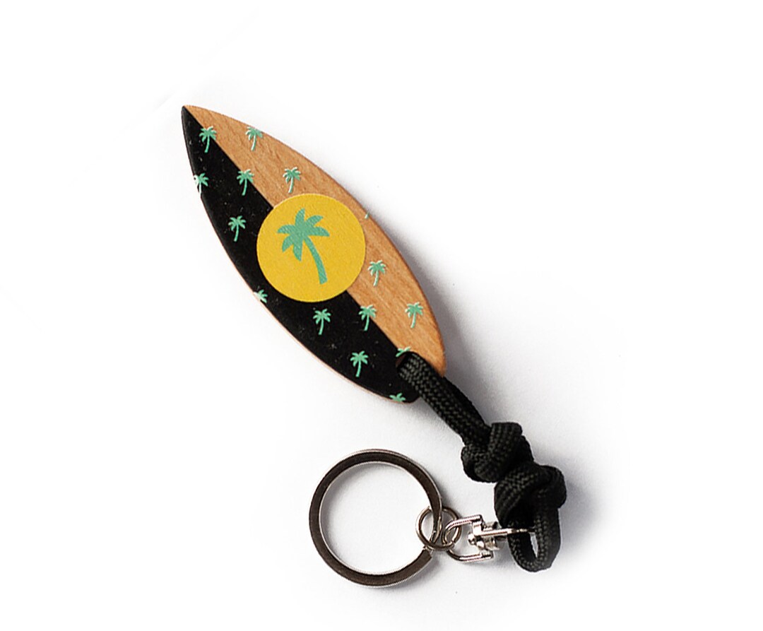 Surfboard Keyring - Palm Tree | Curved Like a Surfboard | Handmade | UV ...