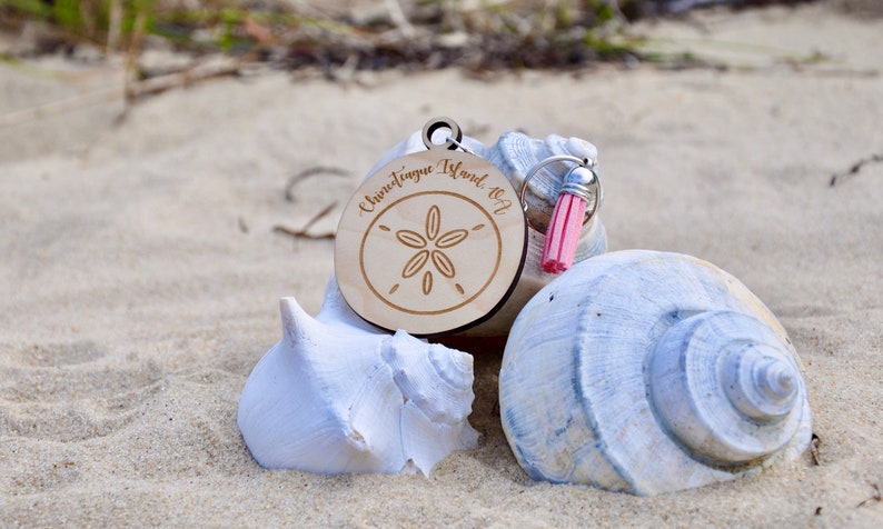 Sand Dollar Chincoteague Island Wooden Keychain With Tassel - Etsy