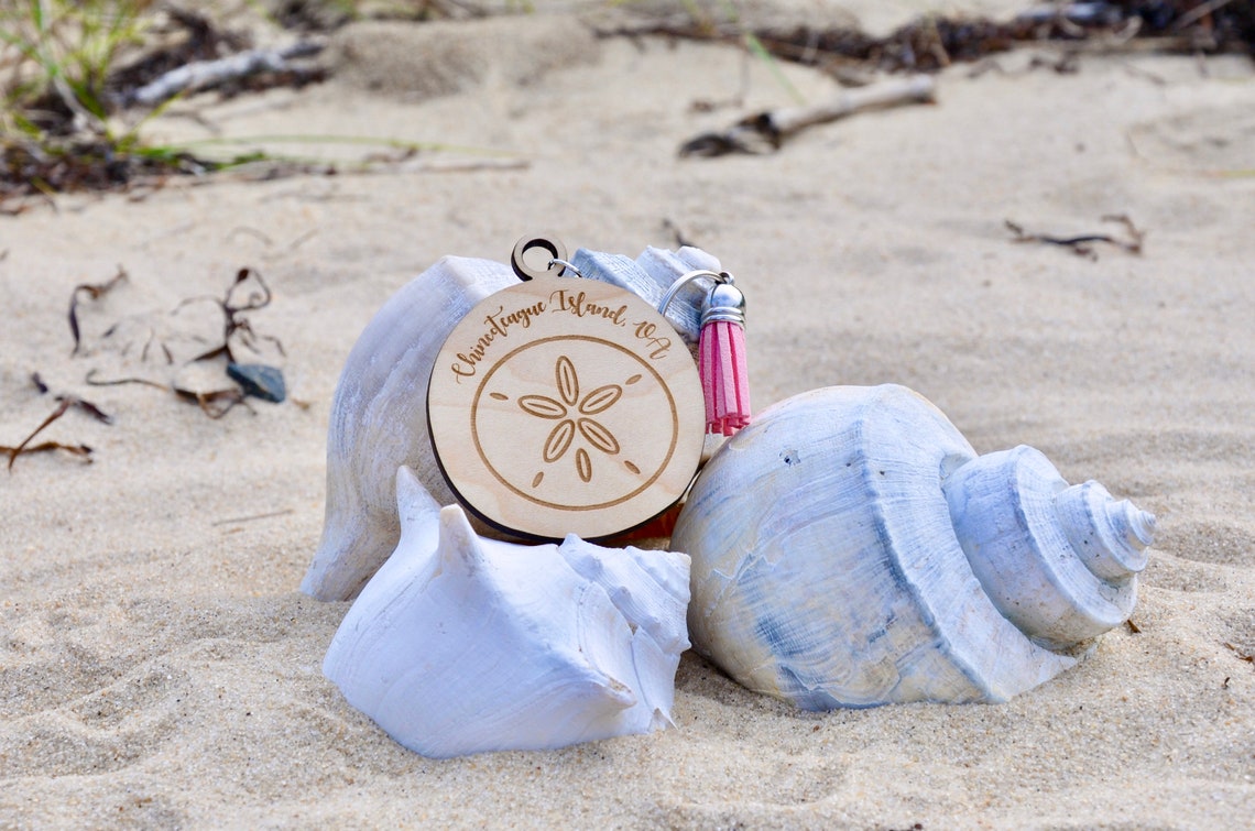 Sand Dollar Chincoteague Island Wooden Keychain With Tassel - Etsy