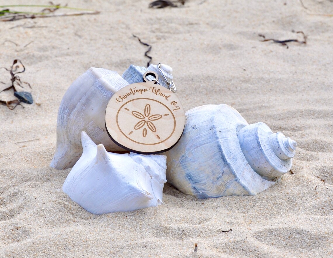 Sand Dollar Chincoteague Island Wooden Keychain With Tassel - Etsy