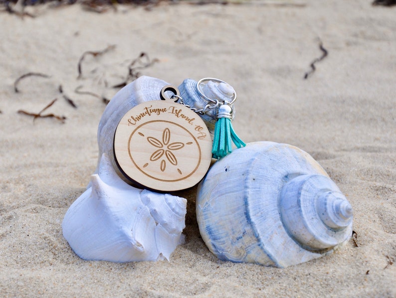 Sand Dollar Chincoteague Island Wooden Keychain With Tassel, Sand ...