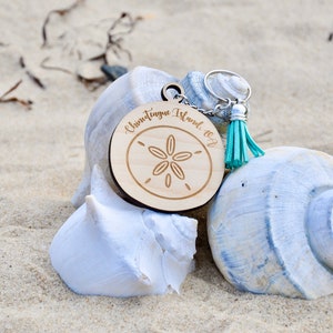 Sand Dollar Chincoteague Island Wooden Keychain With Tassel, Sand ...