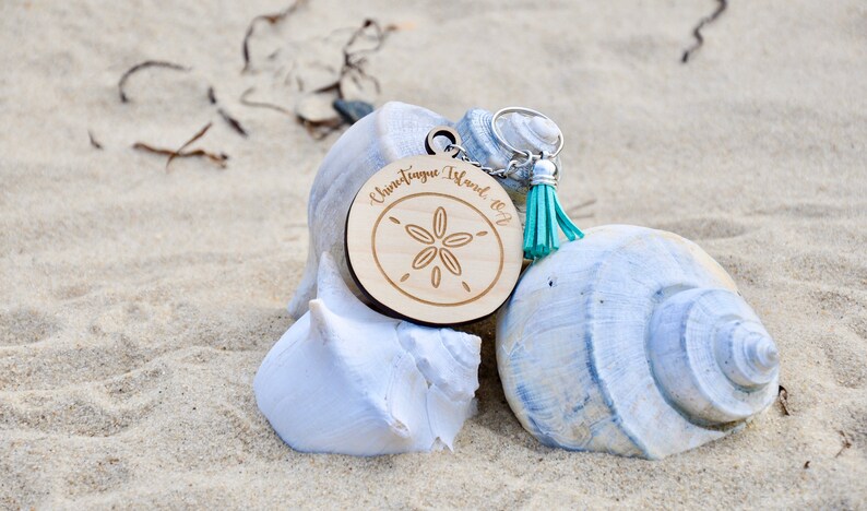 Sand Dollar Chincoteague Island Wooden Keychain With Tassel - Etsy