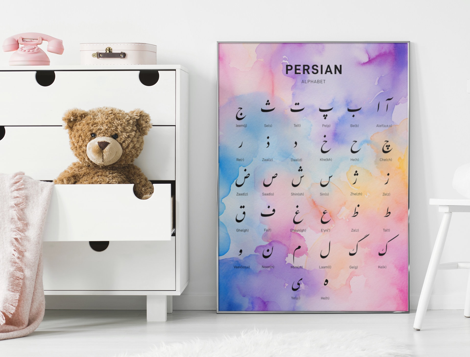 Persian Alphabet Wall Art, Watercolor Background, Farsi Letters Art ...