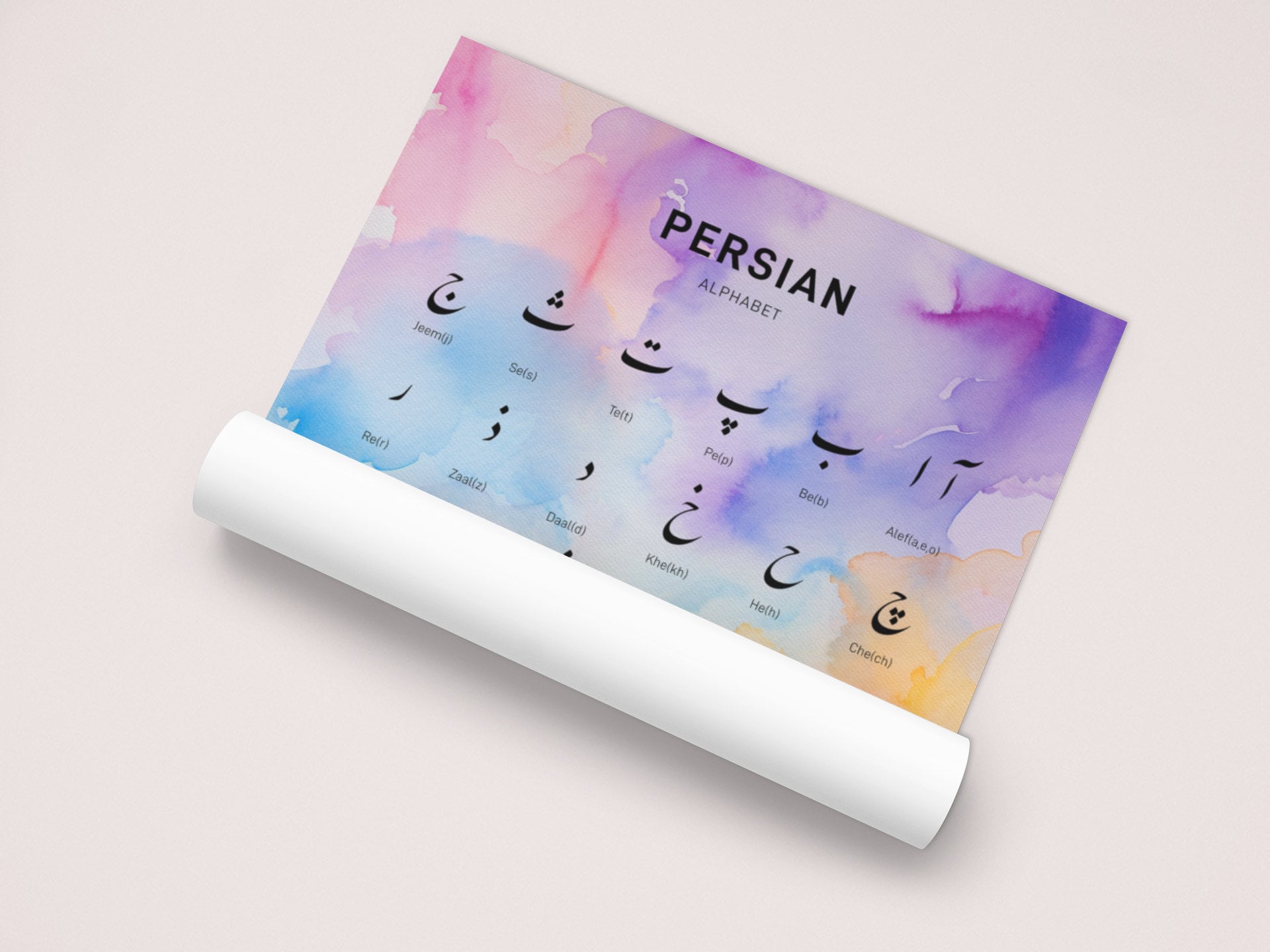 Persian Alphabet Watercolor Art Print, Farsi Letters, Kids Classroom ...