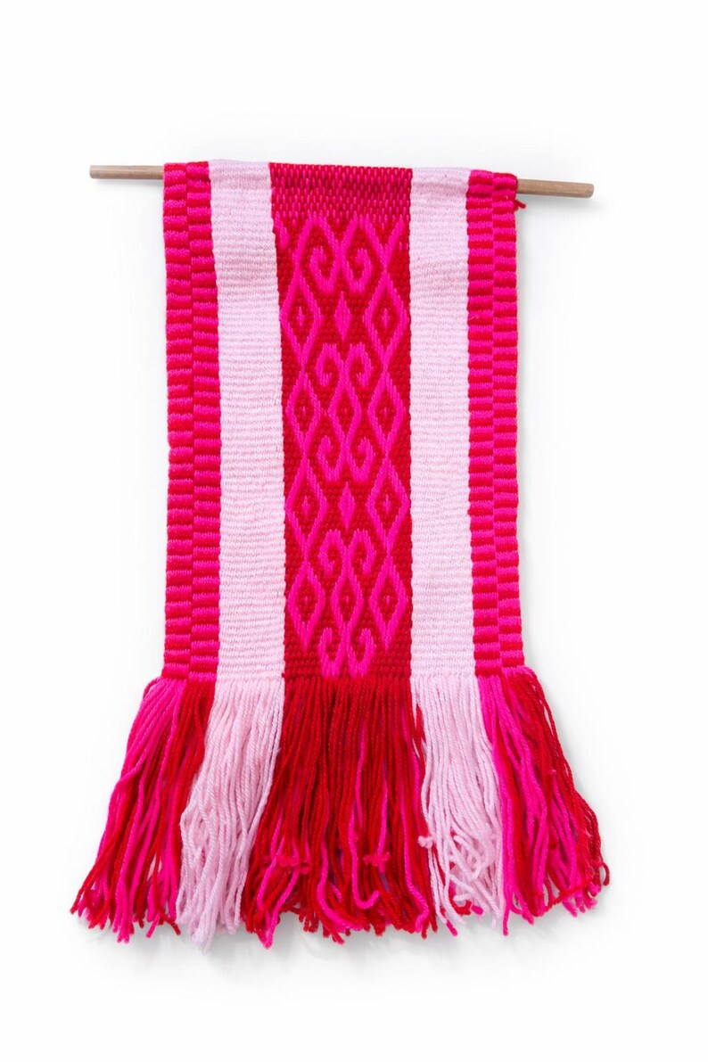 Mapuche Loom Weaving Wall Hanging – Pink Geometric Indigenous Textile ...