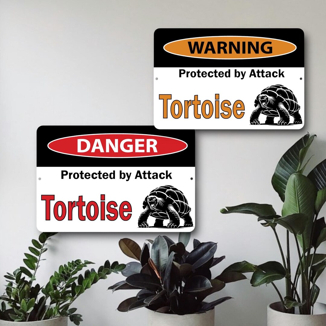 Warning Protected by Attack Tortoise - Metal Wall Sign - Indoor Outdoor ...