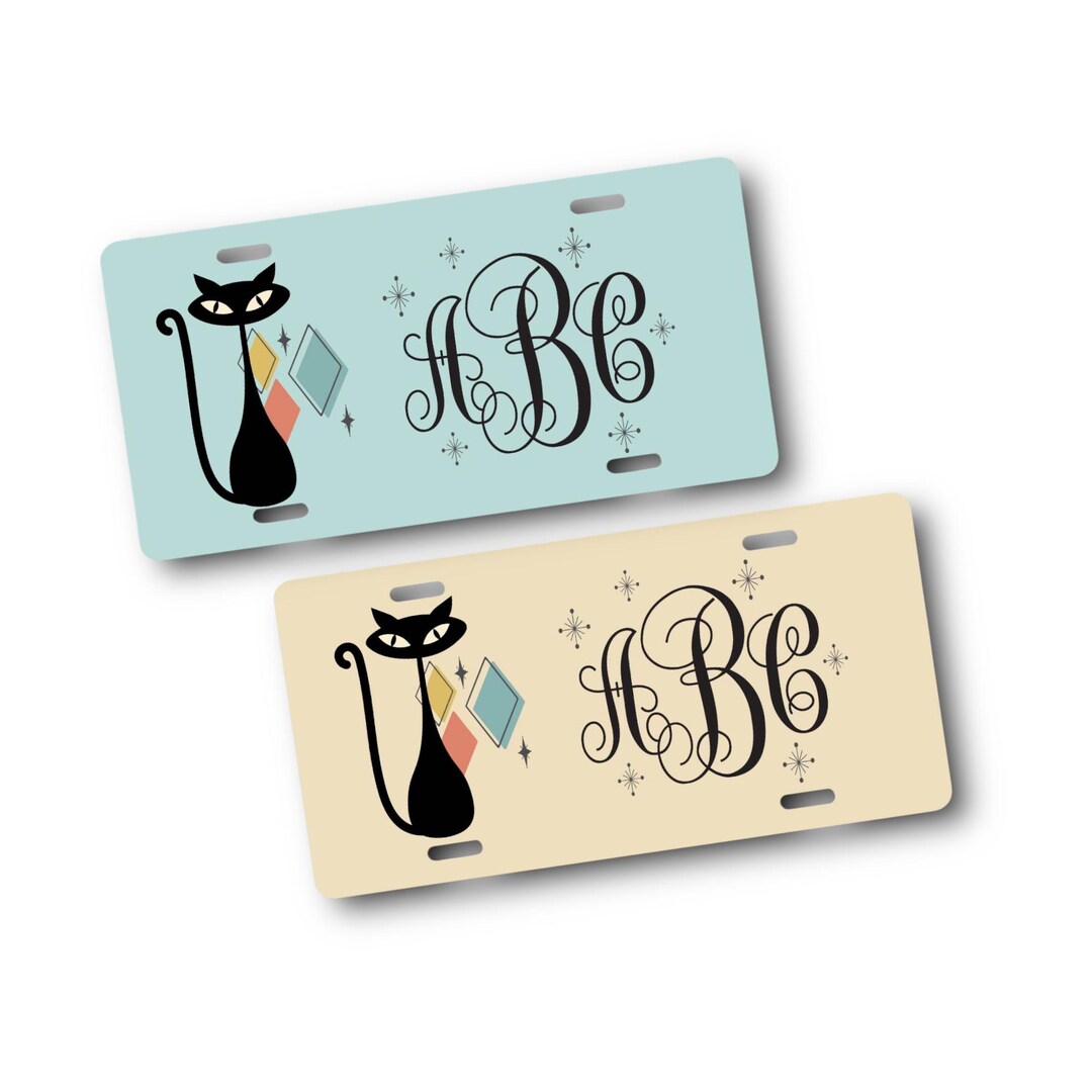Atomic Cat License Plate - Monogrammed Mid Century Modern Personalized ...