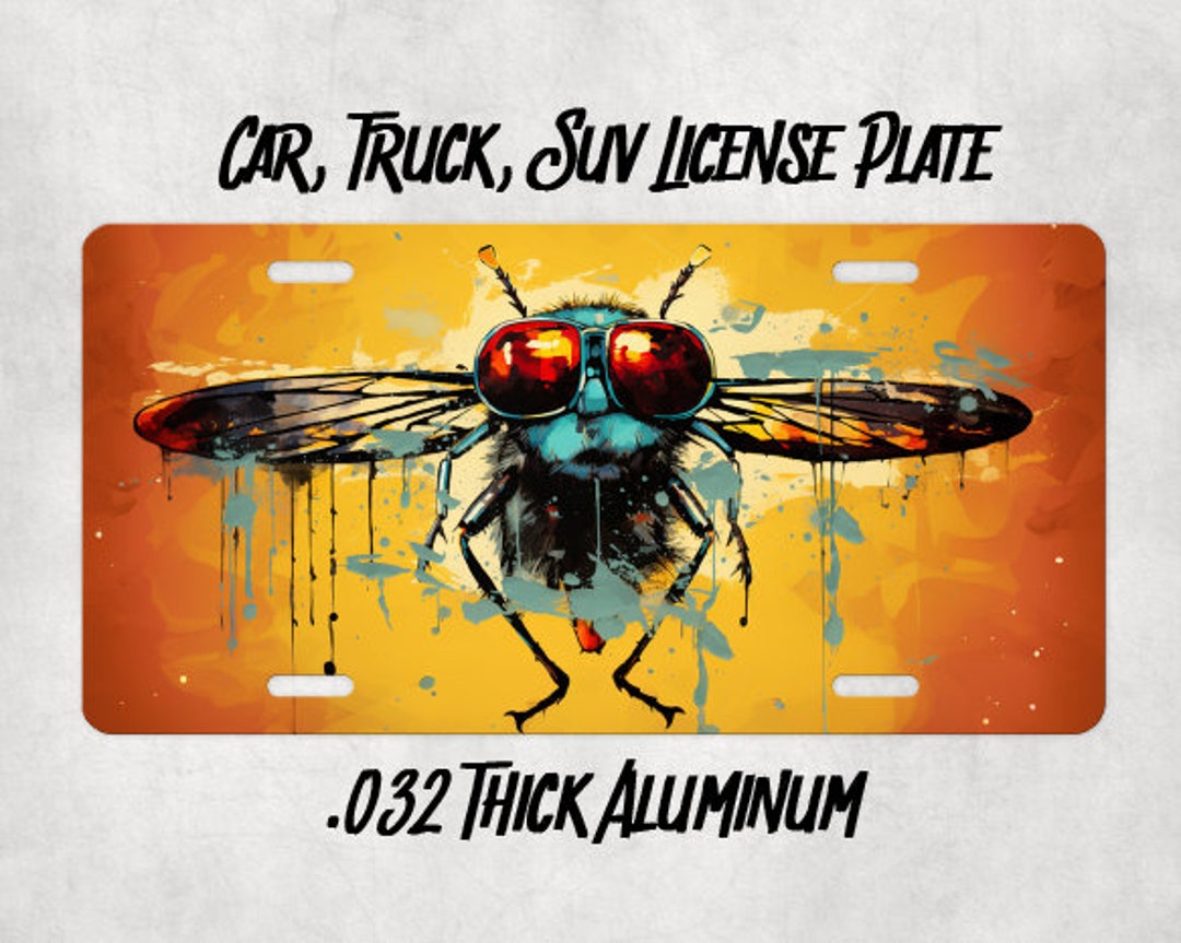 Cool Fly in Sunglasses Pop Art License Plate Vibrant Watercolor Artwork ...