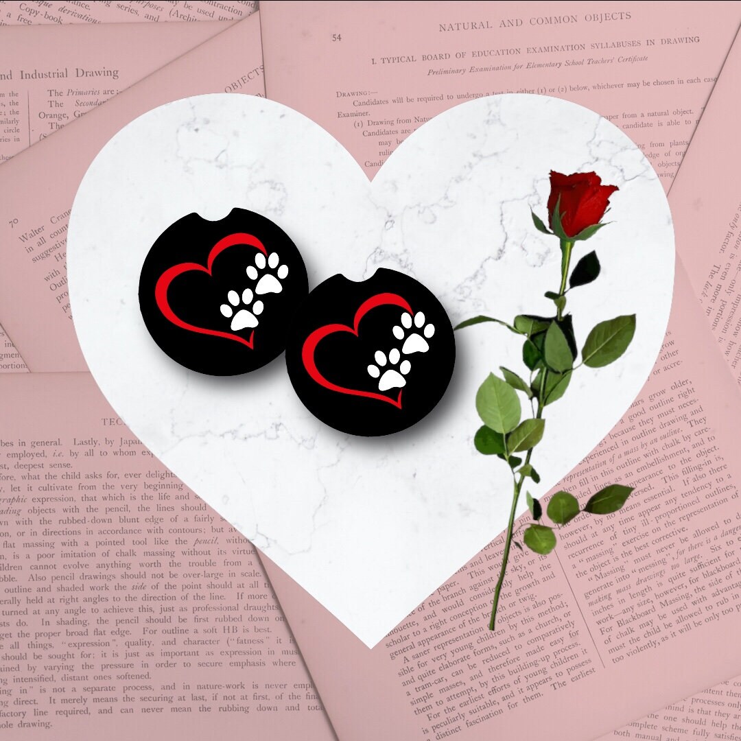 Paw Print Heart Car Coasters - Dog Mom, Cat Daddy, Pet Sitter, Dog ...