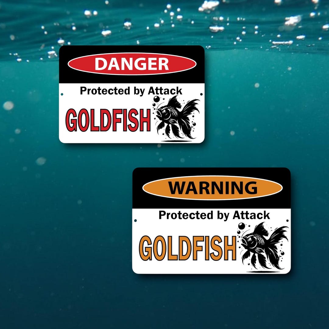 Warning Protected by Attack Goldfish - Metal Wall Sign - Indoor Outdoor ...