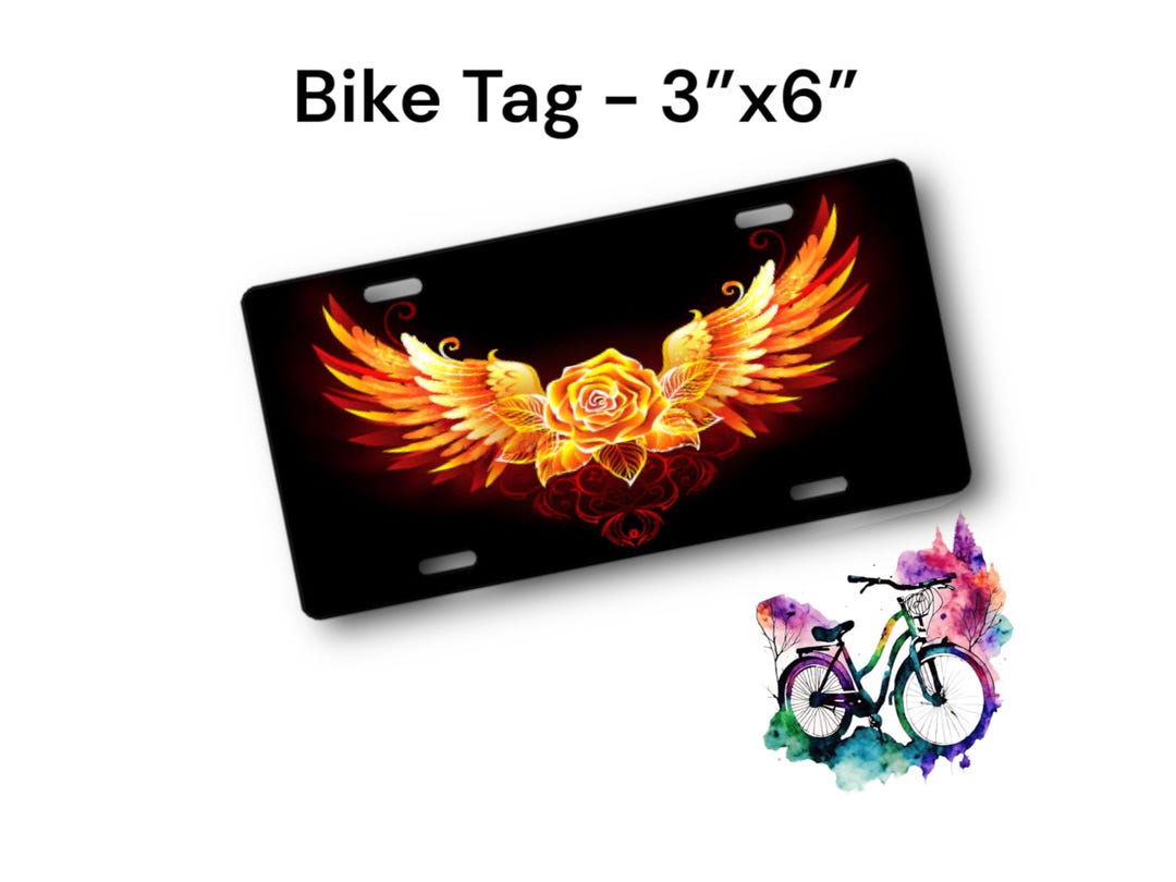 Fiery Phoenix Kids Bike Plate - Flaming Rose Bicycle Tag - Wall Decor ...