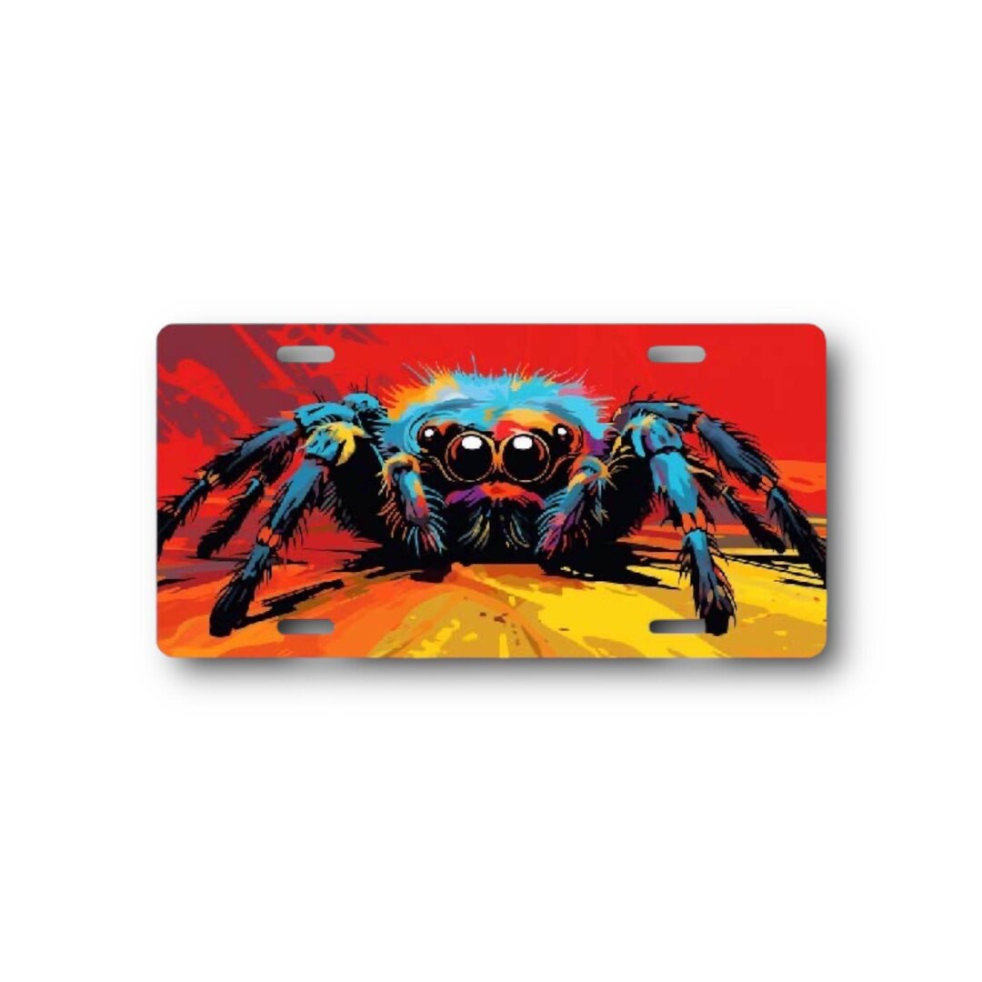 Spider License Plate - Jumping Spider - Vibrant Neon Pop Art - Arachnid ...