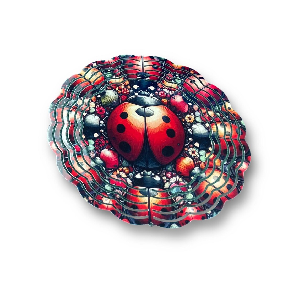 Ladybug Wind Spinner - Garden Decor - Indoor Outdoor Patio Wall Hanging ...