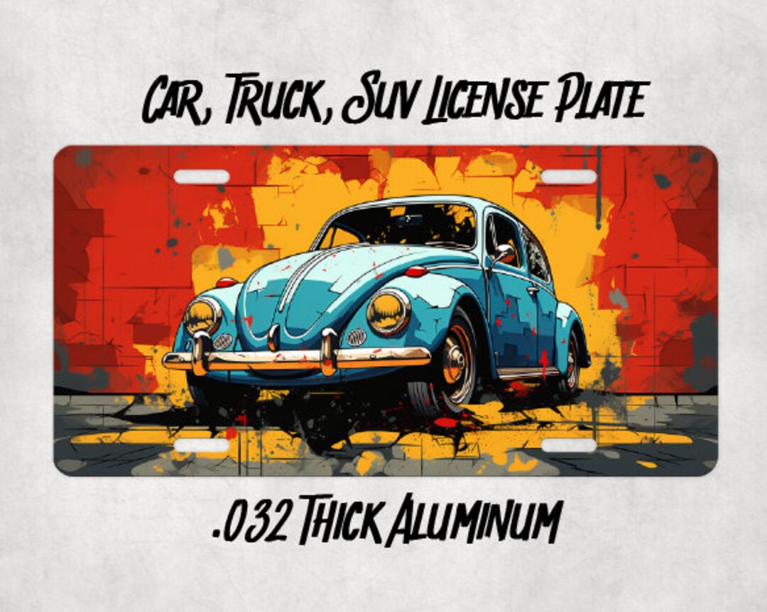 Neon Pop Art VW Bug License Plate Blue Volkswagen Beetle - Etsy