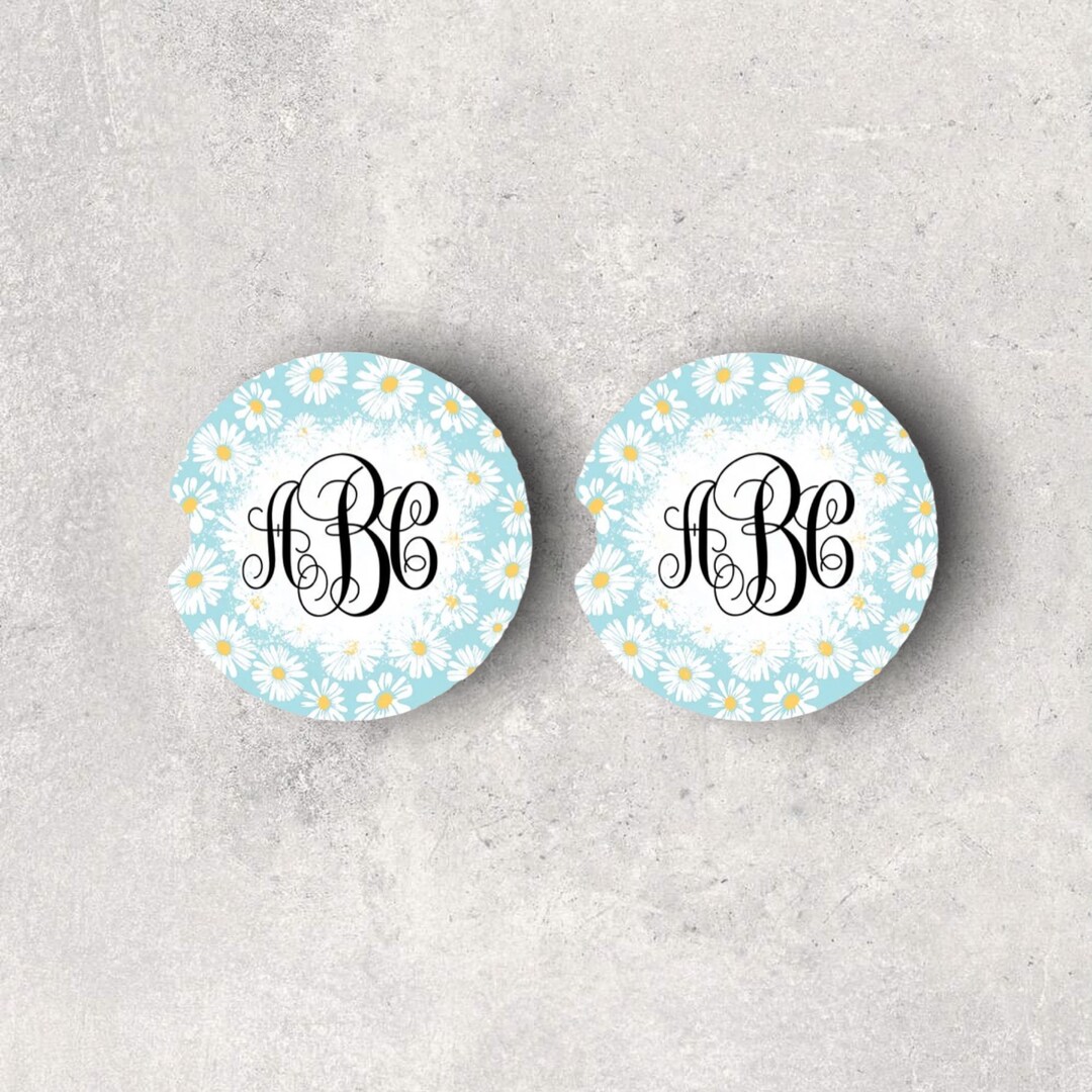 Classic White Daisies - Monogram Car Coasters - Personalize With ...