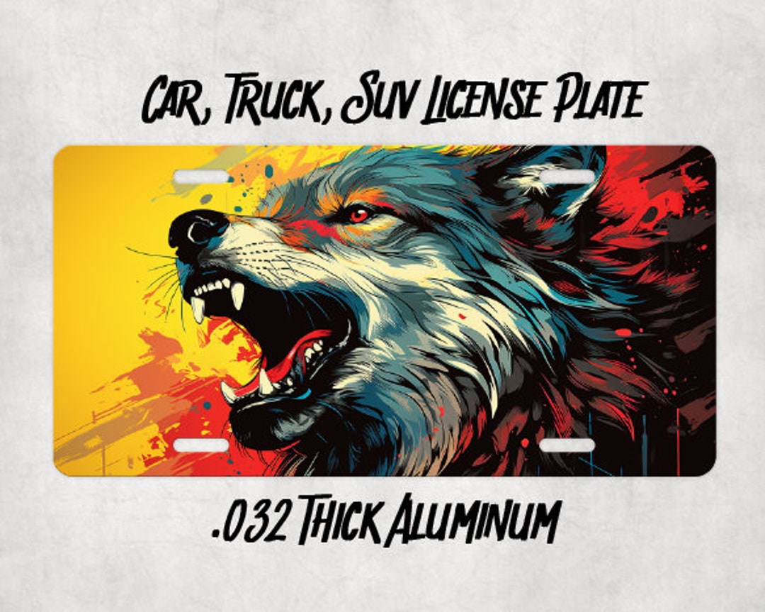 Wild Angry Wolf Pop Art License Plate Vibrant Watercolor Artwork ...