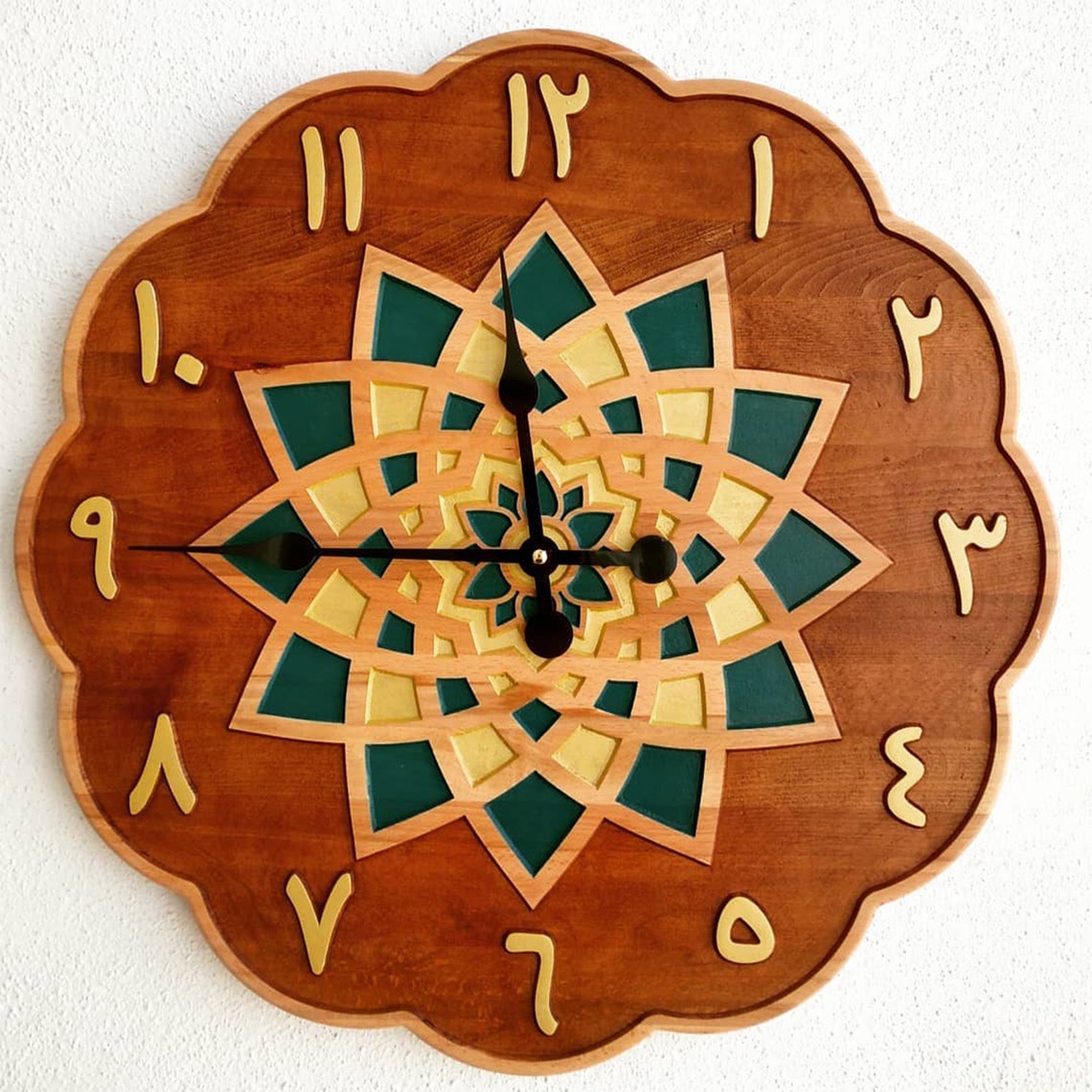 Geometric design wooden Wall Clock Arabic clock Islam wall | Etsy