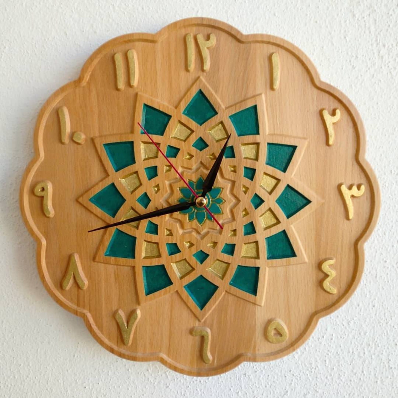 Geometric design wooden Wall Clock Arabic clock Islam wall | Etsy