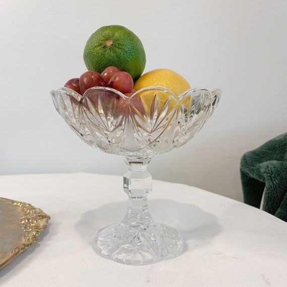Vintage Lead Crystal Fruit Compote Pedestal and Scalloped Bowl - Etsy