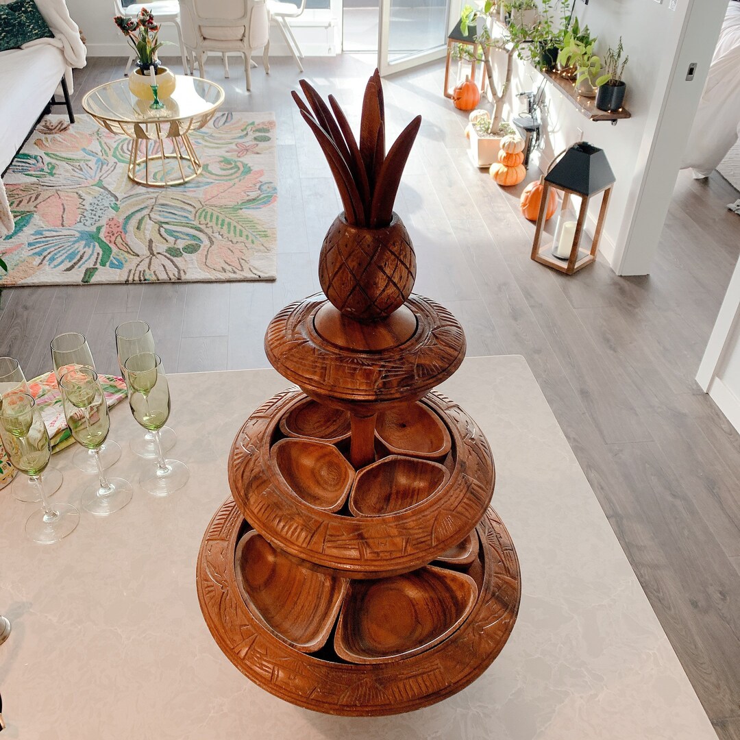 1960s Monkey Pod Teak Pineapple Epergnes - Etsy
