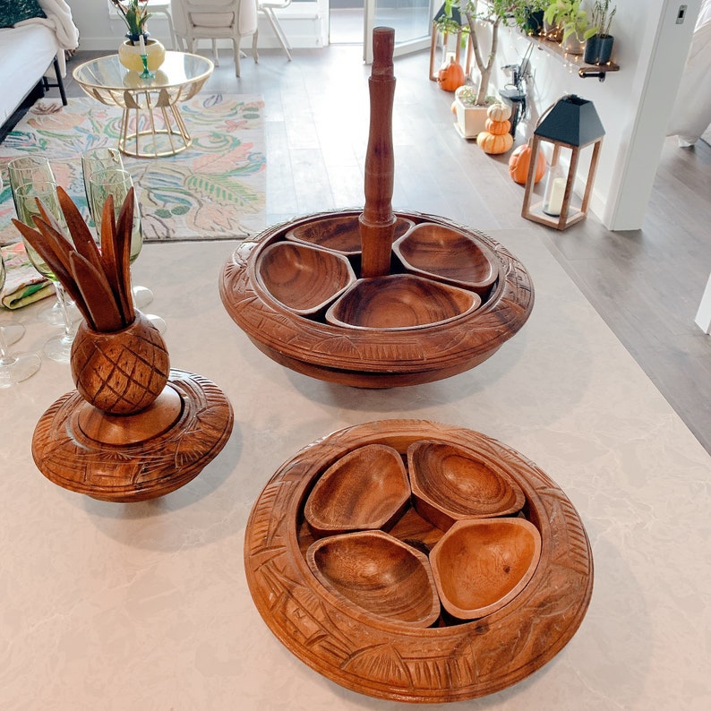1960s Monkey Pod Teak Pineapple Epergnes - Etsy