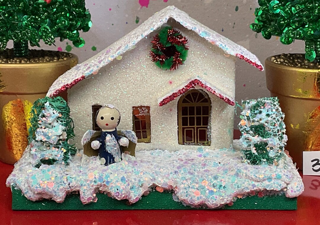 Upcycled Vintage Japan Cardboard Putz House With Angel - Etsy