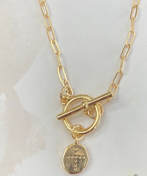 Gold Filled Toggle Necklace With Small Cross Pendant | Etsy