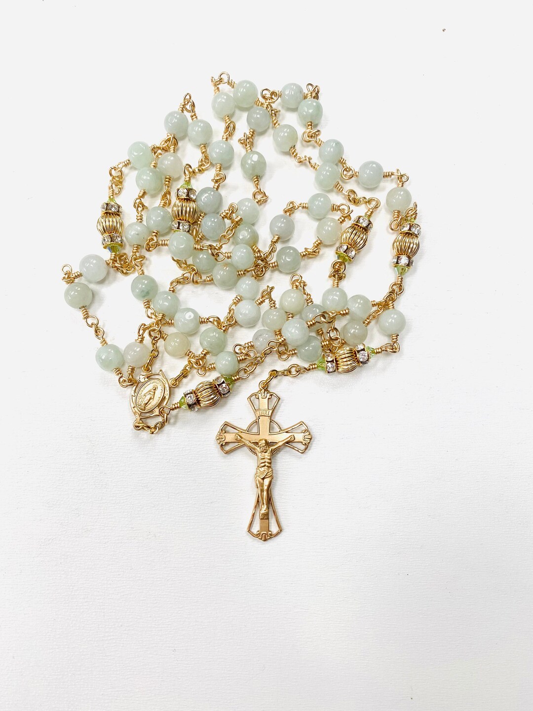 Green Jade Heirloom Rosary Gold Filled Wire Wrapped - Etsy
