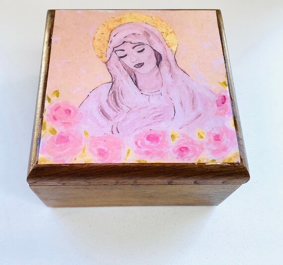 Rosary Box Blessed Mother Personalized | Etsy