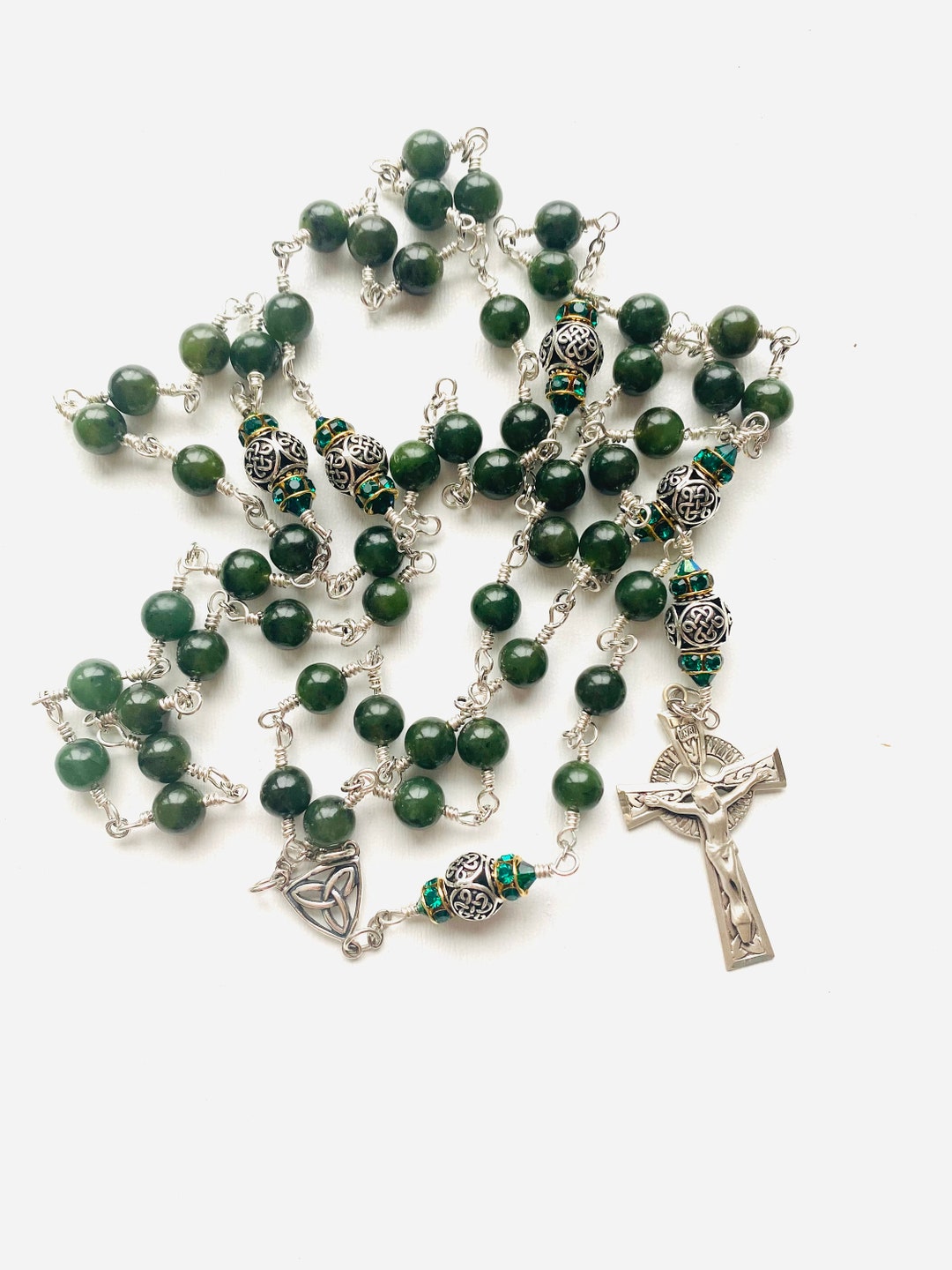 Green Jade Rosary Heirloom Wire Wrapped in Sterling and Box Set - Etsy
